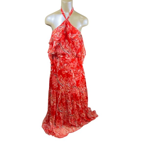 Lucy Paris | Dresses | Lucy Paris Red Floral Off Shoulder Drape Halter ...